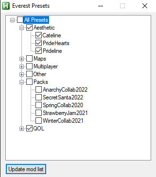 Screenshot of a checkbox-based application